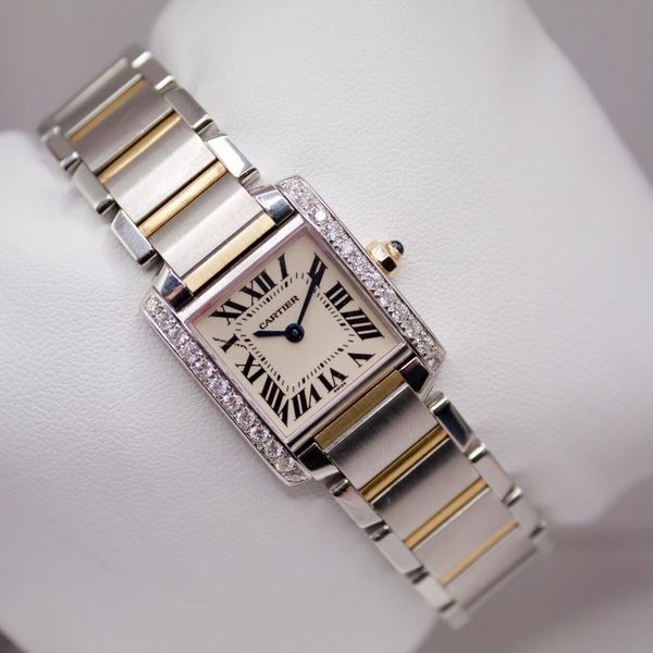 Cartier Tank Française 20mm Custom Diamond Bezel White Dial Two Tone ...