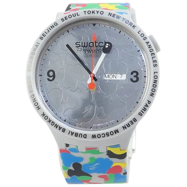 A Bathing Ape × Swatch X Bape Big Bold M Watch Gray Size Free Second Hand Goods Very Good
