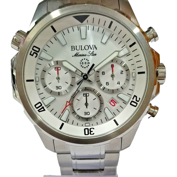 96B255 BULOVA CHRONOGRAHP WHITE DIAL STAINLESS STEEL MEN'S WATCH ...