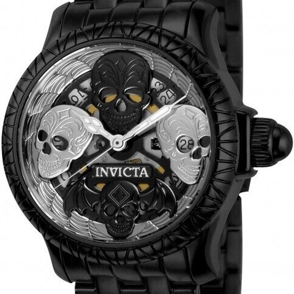 Invicta Artist Womens Silver Black Skeleton Dial 34mm Black Bracelet ...