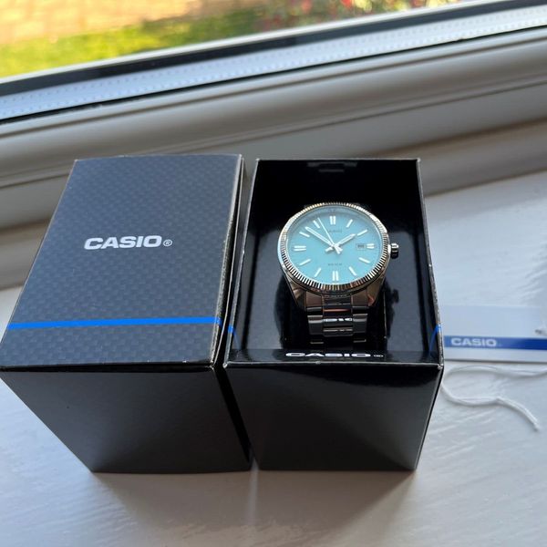 Casio Tiffany Blue Dial 44mm Silver Steel Watch â ¢ MTP-1302PD-2A2VEF ...