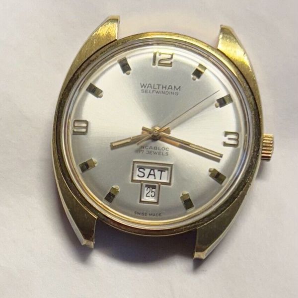 Vintage 1970s Waltham Automatic Day/Date Gold Tone Menâ s Watch AS 1916 ...