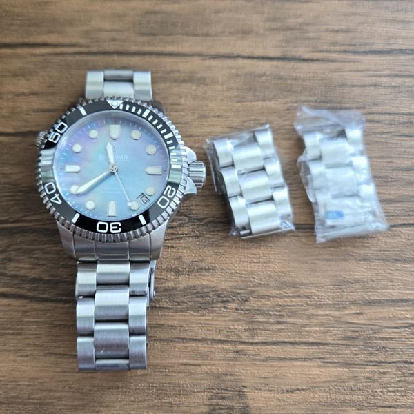 Deep Blue Ladies Diver Lizzy 36mm Ceramic Black Mother of Pearl MOP ...