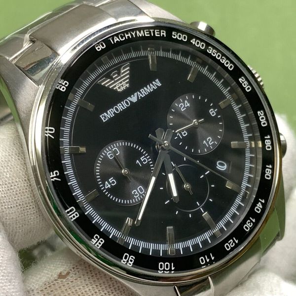 Emporio Armani AR5980 Black Dial Silver s/s Chronograph Date Quartz Men ...