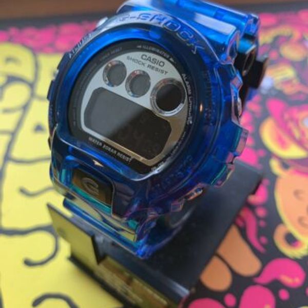 CUSTOM Blue Jelly Casio DW6900 NB-1 G-Shock Chronograph Digital Mirror ...