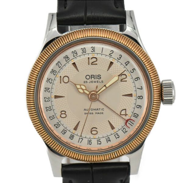 ORIS POINTER DATE Gig Crown 7463C Skeleton back Automatic Men's Watch P ...