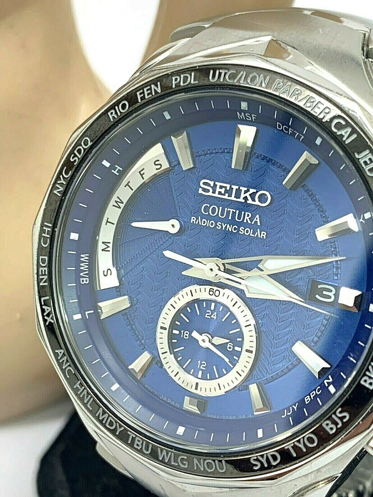 Seiko Men's Coutura Radio Sync Solar World Time Stainless Steel Watch ...
