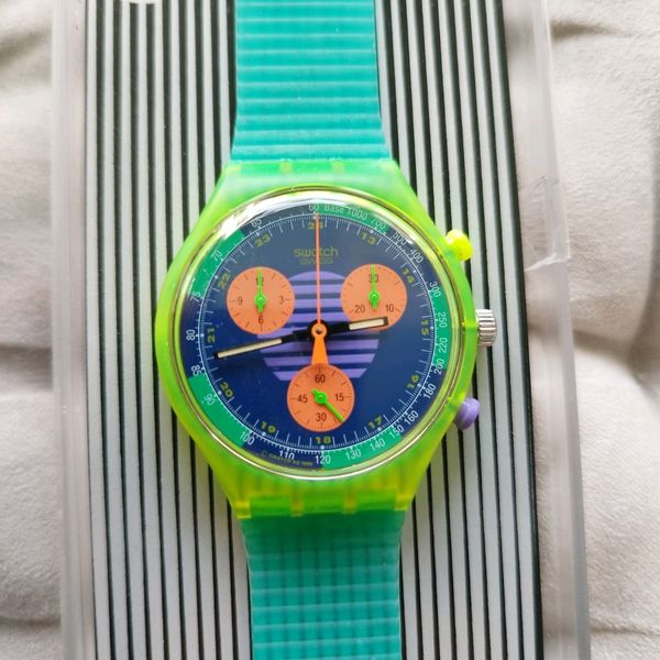 Armbanduhr Swatch SCJ 100 Chrono Neo Wave mit Originalverpackung 1991 ...