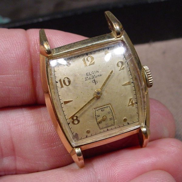 Vintage mans 10k gold filled 17j Elgin Deluxe manual wind wrist watch ...