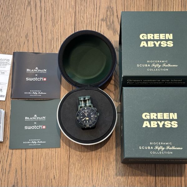 Blancpain x Swatch Scuba Fifty Fathoms Green Abyss SO35G100- Brand New ...
