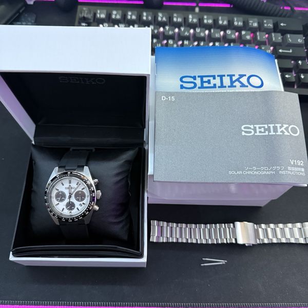 Seiko SSC813 Prospex White Dial Speedtimer Solar Watch w/custom rubber ...