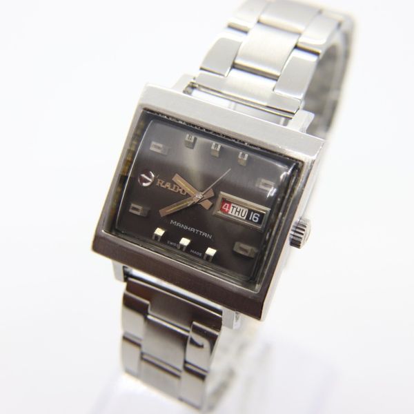 Rado Manhattan Watch Automatic Men's 34mm Rectangle Vintage Black Day ...