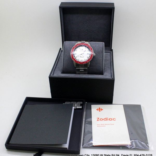 Zodiac Super Sea Wolf World Time GMT Red ZO9410 Men's Automatic Watch ...