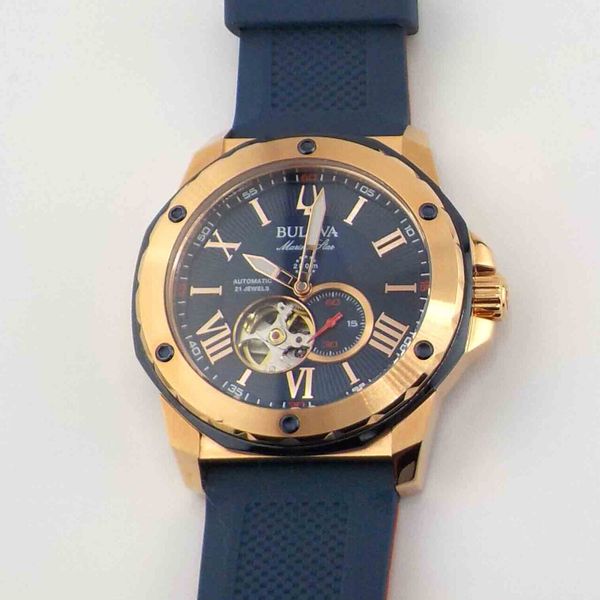 BULOVA MARINE STAR BLUE DIAL ROSE GOLD STAINLESS STEEL WATCH 98A227 ...