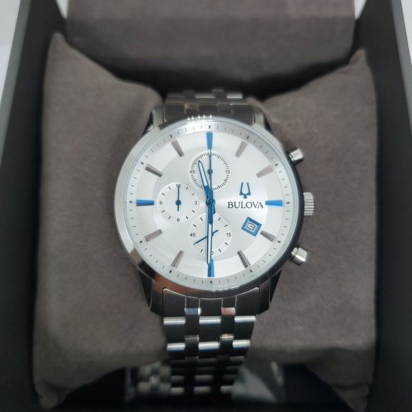 Bulova Menâ s Chronograph Sutton Silver-Tone Stainless Steel Quartz ...