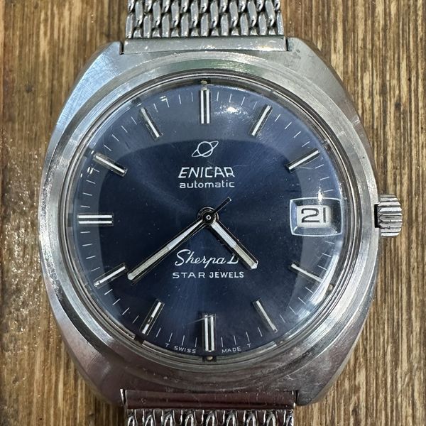 Vintage Enicar Sherpa D 600 Automatic Mens Watch, Blue Dial, Cal. AR ...