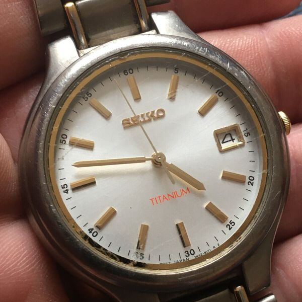 Gents Mens Vintage 1987 Seiko 7N42-8090 Titanium Calendar Wrist Watch ...