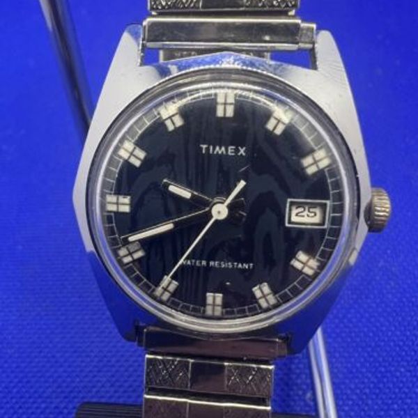 RARE Vintage Timex Sprite 24550-02576 Blue Wood Grain Dial 1970s ...