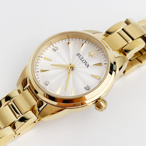 Bulova 97P150 Sutton White Venation Diamond Dial Gold Bracelet Women's ...
