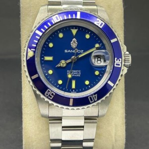 SANDOZ Swiss Made 25Jewel Automatic ETA Dive Watch Men's Black Sapphire ...