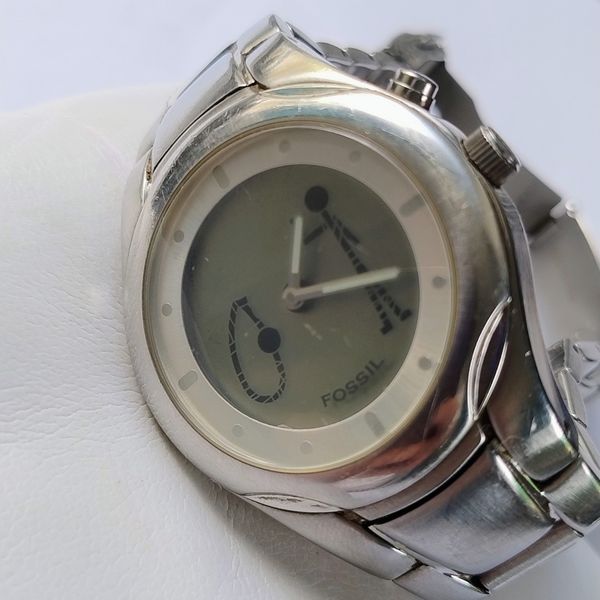 Rare Fossil Big Tic Stickman JR-8195 Mens Stainless Steel Working watch ...
