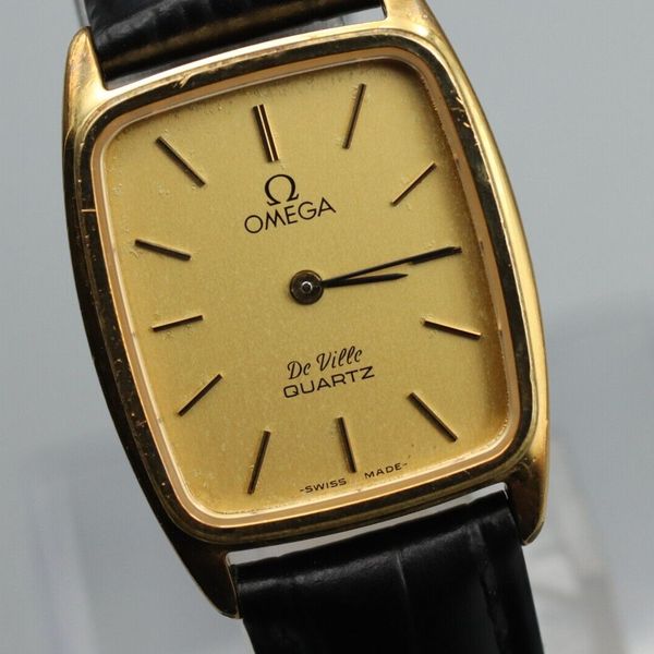 *N MINT* Vintage OMEGA De Ville Cal.1350 Quartz Gold Dial Rectang ...