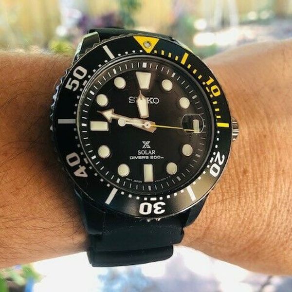 Seiko SNE441 Men’s PROSPEX Solar Dive Black Dial Rubber Strap Watch ...
