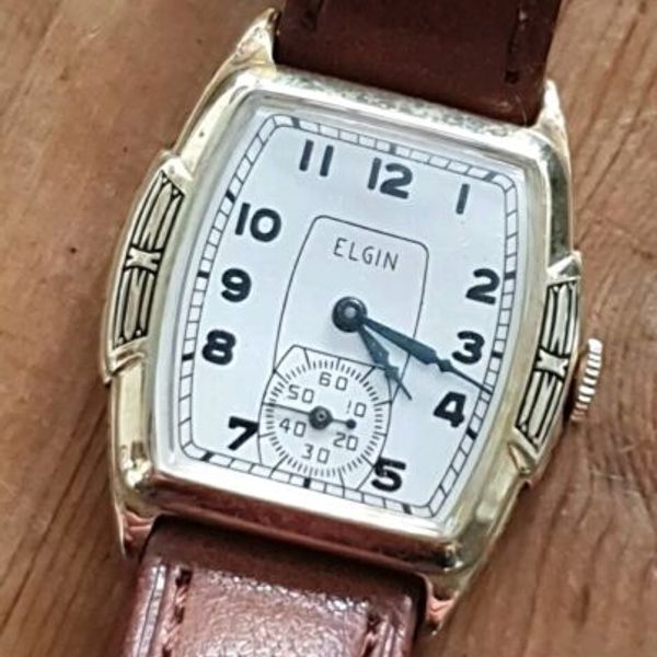 Antique Elgin Tank Watch 1920's Elgin Wadsworth 14k Gold Filled Mech ...