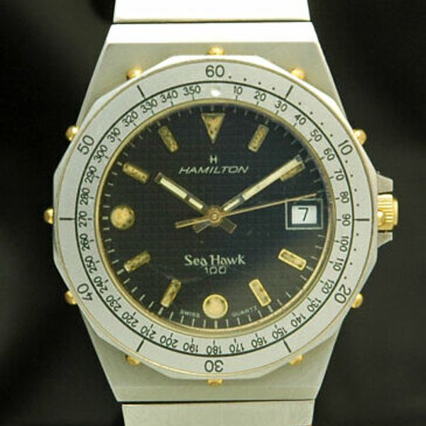 HAMILTON SEA HAWK 100 QUARTZ WATCH Mid Size Pilot Diver 9498 VTG HTF ...