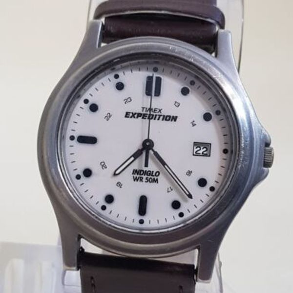 Timex Vintage Expedition Indiglo Watch WR50M Brown Leather Band New Battery | WatchCharts ...