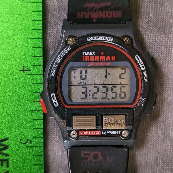 Vintage Timex Ironman Black Digital Watch 50 Lap Chrono Alarms ...