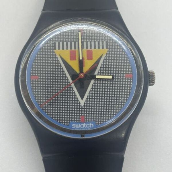 VTG 1986 Swatch Watch Lancelot GB110 Tested Works New Battery Black ...