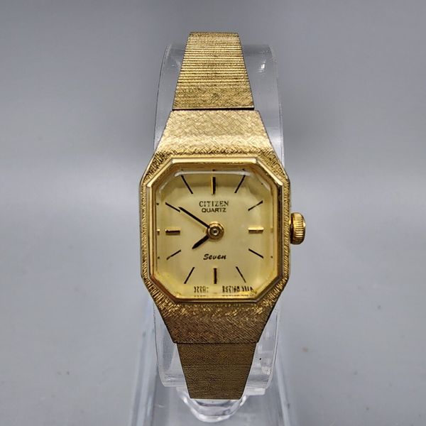 Citizen Seven Watch Women Gold Tone Champagne Dial 16mm Octagon New ...
