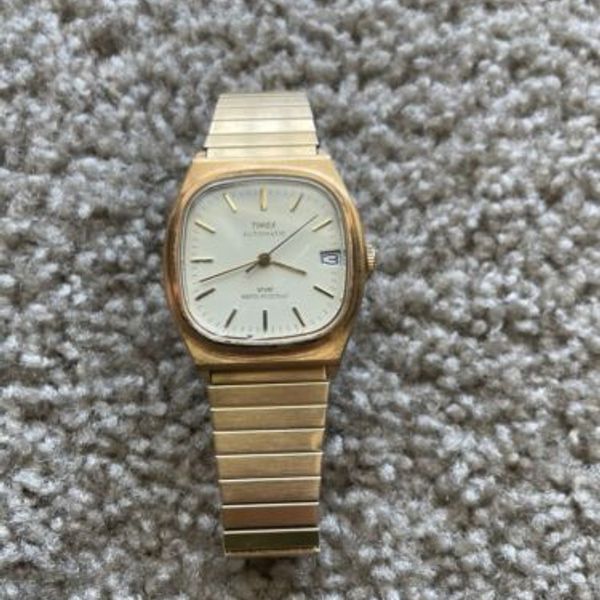Timex Men's Vintage Gold Tone Water Resistant Automatic Watch, Date ...