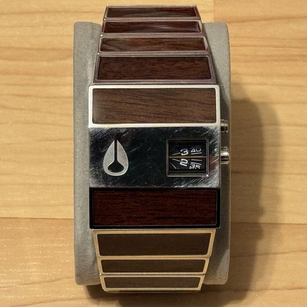 Nixon The Rotolog Direct Time Technology Dark Wood Grain Analog Mens ...