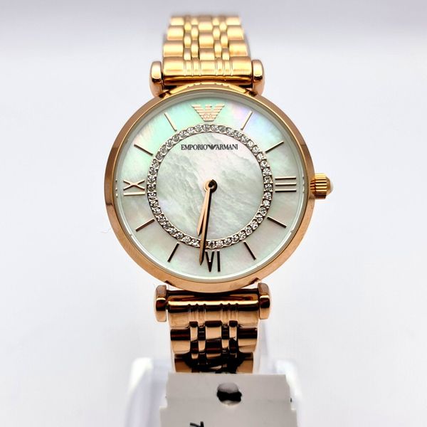 NEW GENUINE EMPORIO ARMANI AR1909 GIANNI T-BAR ROSE GOLD PEARL DIAL ...