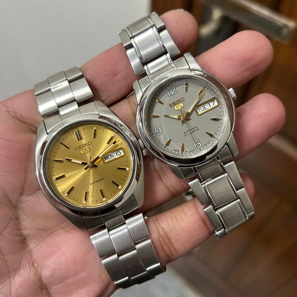 Lot of Two Seiko 5 Gray and Golden Dial Automatic Wrist Watches for Men ...