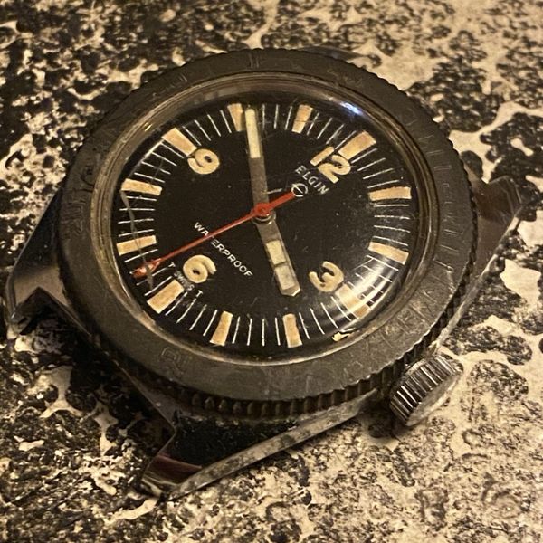 Vintage Elgin Swiss Cal. 314 Menâ s Mechanical Diver Style Watch ...