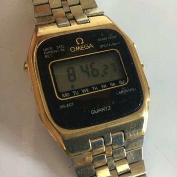 Vintage Omega Speedmaster LCD TV Dial Men's Wrist Watch Digital Gold ...