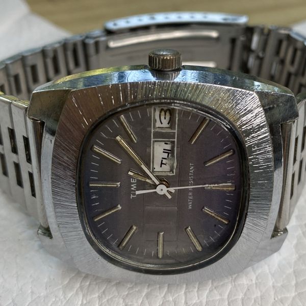 Vtg Timex 70's Marlin Watch For Repair Striped Dial Day Date Manual ...