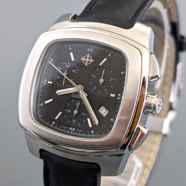 RARE Zodiac ZO4100 Chronograph Black Dial Quartz Men's Watch Vintage ...