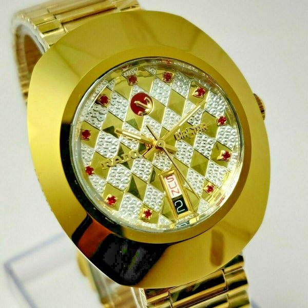 Vintage Rado Diastar Automatic 36 MM Gold Plated Red Stone Men's Wrist ...