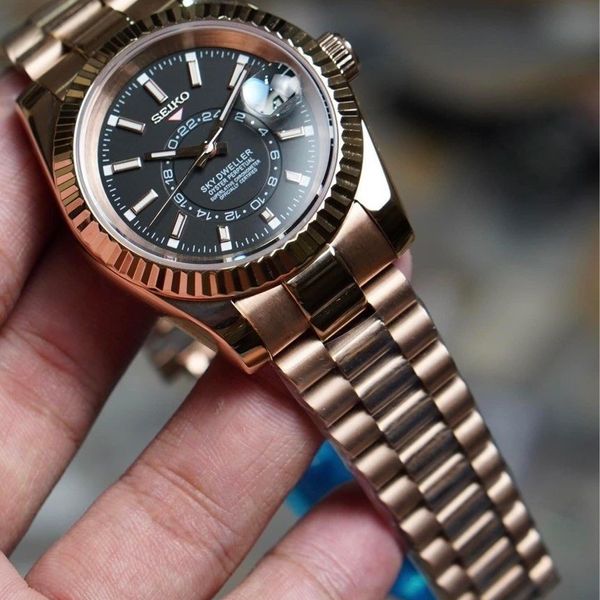 Custom Seiko Mod Rose Gold | Dual Time Automatic | Sapphire | Fluted ...
