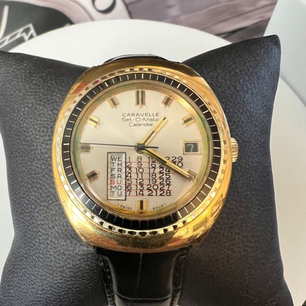 Vintage 1970s Bulova Caravelle Set-O-Matic Calendar Watch, Runs Well ...