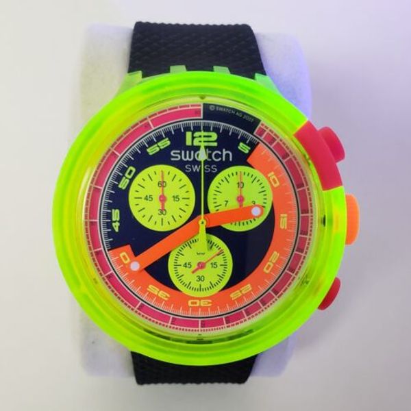 Like New! Swatch NEON TO THE MAX Watch Big Bold 47mm Chrono Quartz ...