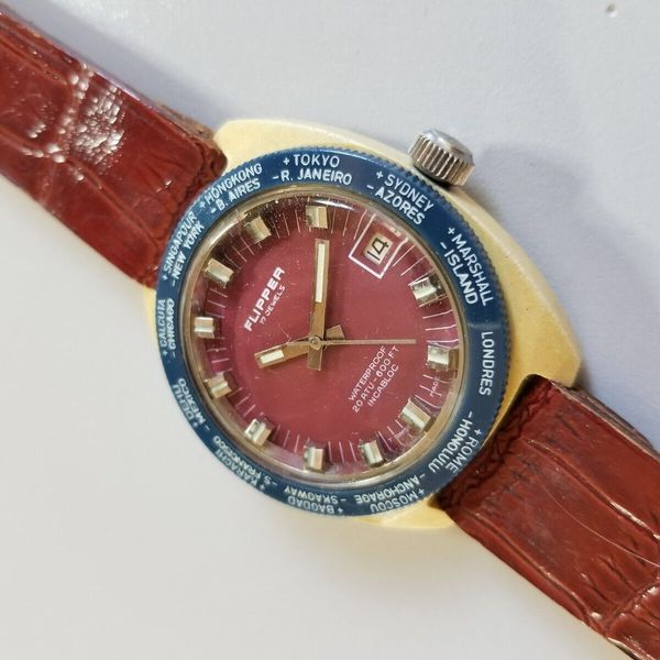 FORTIS ELOGA FLIPPER SWISS VINTAGE RARE PLASTIC CASE WIND UP MENS DATE ...