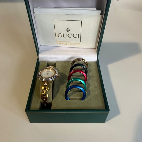 Vintage Gucci Ladies Bezel Watch with interchangeable face heads ...
