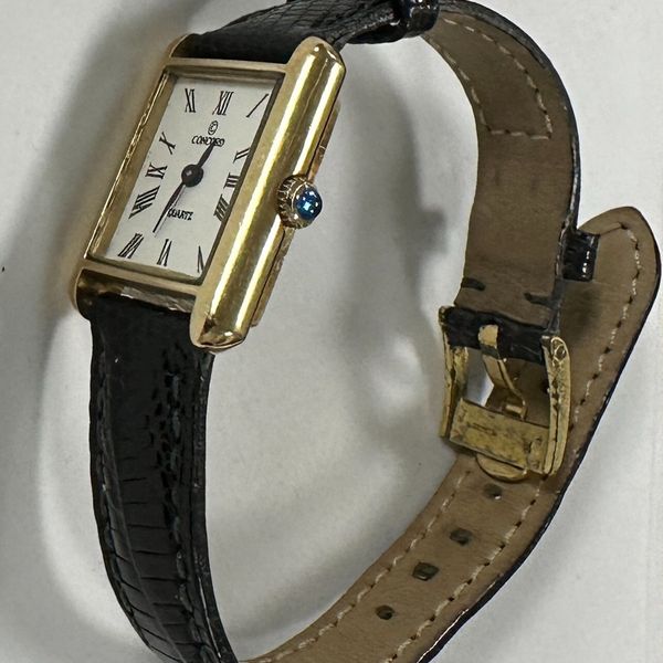 Vintage Women's Concord Wrist Watch 18k Gold, w/ Black Leather Band ...