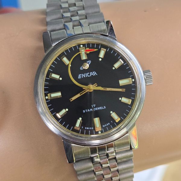 Vintage ENICAR men's manual wind watch Rocket second hand swiss 1970s ...