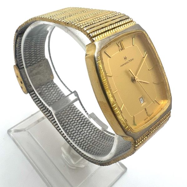 Vintage Hamilton Tank Men's Quartz Wristwatch Swiss Gold Tone ...